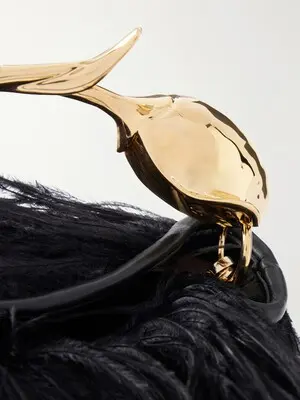 Erdem Bloom Feather-trimmed Leather Clutch Bag