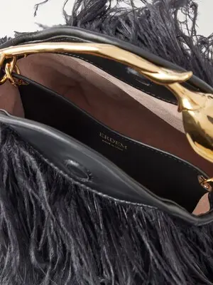 Erdem Bloom Feather-trimmed Leather Clutch Bag