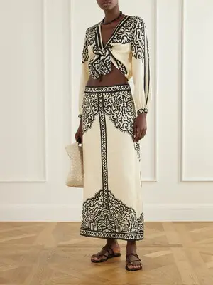 Johanna Ortiz Loose Horizon Printed Linen Maxi Skirt