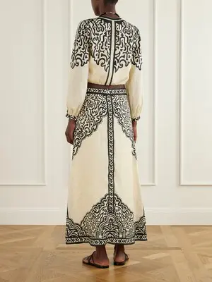 Johanna Ortiz Loose Horizon Printed Linen Maxi Skirt