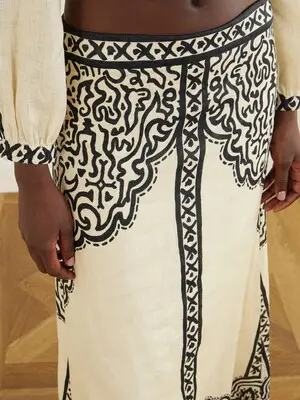 Johanna Ortiz Loose Horizon Printed Linen Maxi Skirt