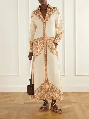Johanna Ortiz Modern Markings Printed Linen Shirt Dress