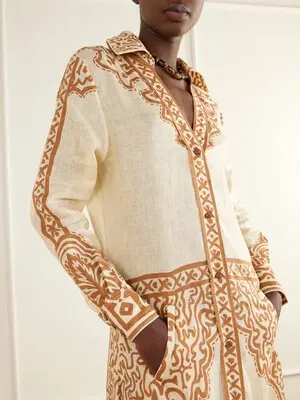 Johanna Ortiz Modern Markings Printed Linen Shirt Dress