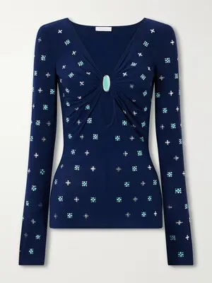 Rabanne Cut-out Embellished Stretch-jersey Top - Blue