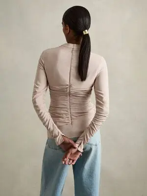 REISS Eleni Ruched Long Sleeve Top