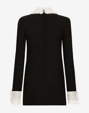 Dolce & Gabbana Wool Crepe Dress With Organza Shirt Front