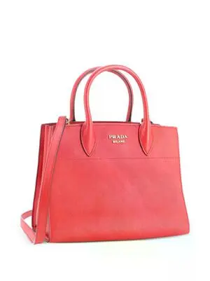 Prada Bibliotheque Saffiano And City Calf Tote Bag - Red