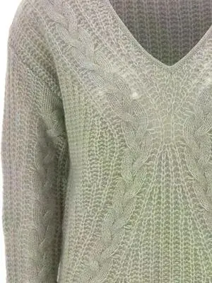 Hemisphere Cable-knit Open-knit V-neck Sweater