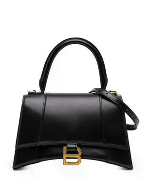 Balenciaga Small Shiny Box Calfskin Hourglass Top Handle Bag Satchel - Black
