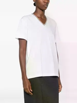 Fabiana Filippi Tulle-trim V-neck T-shirt - White