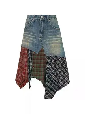 Andersson Bell Plaid Patchwork Midi Skirt - Blue