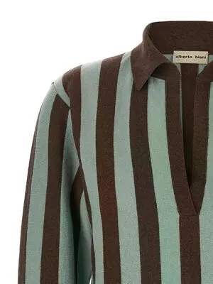 Alberto Biani Striped Cashmere Polo Shirt - Brown