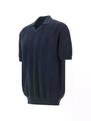 KANGRA Vertical-striped Ribbed-trim Fine-knit T-shirt - Blue