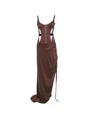 MARIA LUCIA HOHAN Quilted Corset Maxi Dress - Brown