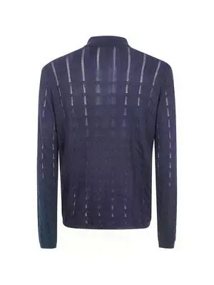 Emporio Armani Polo-collar Sweater In Textured Knit Signature Capsule - Blue