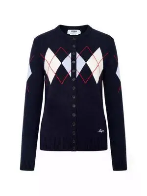 MSGM Argyle Crew-neck Cardigan