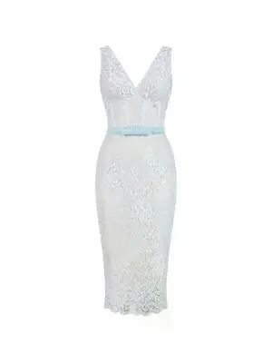 DIVEDIVINE Megan Belted Lace-work Midi Dress - Blue