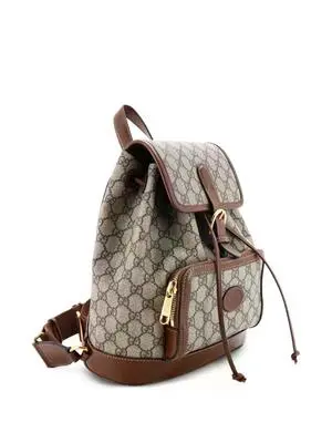 Gucci Interlocking G Patch Drawstring Flap Gg Coated Canvas Small Backpack