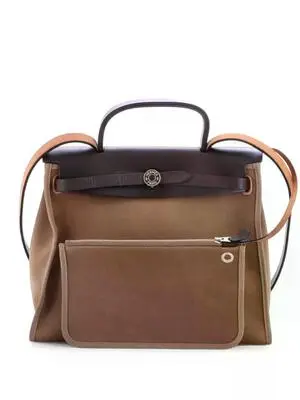 Hermès Herbag Zip Leather And Toile Shoulder Bag - Grey