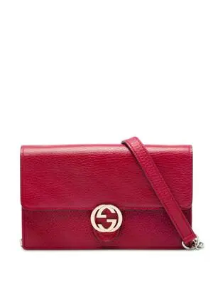 Gucci 2000-2015 Dollar Calfskin Interlocking G Wallet On Chain Crossbody Bag - Red