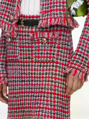 SELF-PORTRAIT Check Frayed Knit Midi Skirt