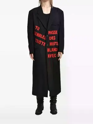 Yohji Yamamoto Slogan-print Single-breasted Coat