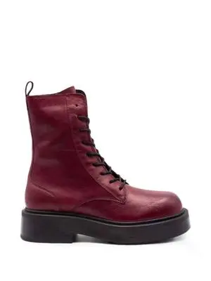 VIC MATIE Leather Lace-up Ankle Boots - Red