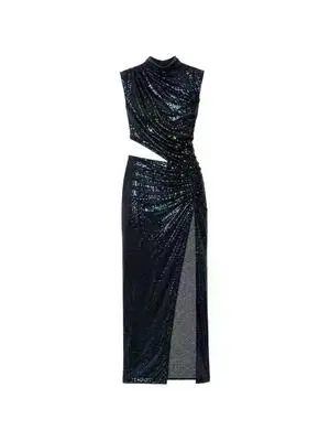 AMAZUIN Sequin-embroidered Asymmetrical Maxi Dress