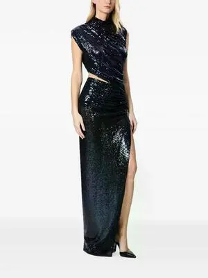 AMAZUIN Sequin-embroidered Asymmetrical Maxi Dress