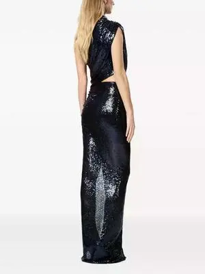 AMAZUIN Sequin-embroidered Asymmetrical Maxi Dress