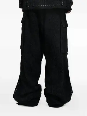 Y’s Houndstooth-pattern Hand-stitched Cargo Trousers