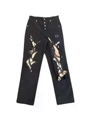 THUG CLUB Camouflage-print Distressed Trousers - Black