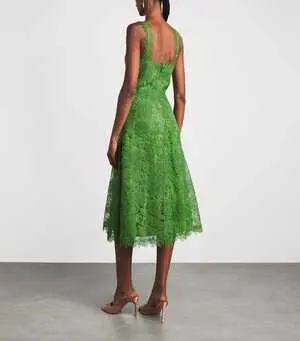 Carolina Herrera Hydrangea Print Lace Midi Dress