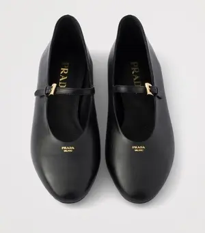 Prada Glossed Calfskin Mary Jane Flats - Black