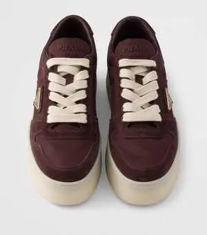 Prada Suede And Re-nylon Downtown Bold Sneakers - Burgundy