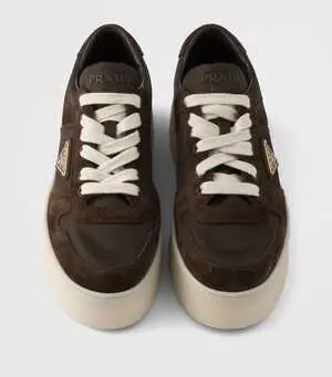 Prada Suede And Re-nylon Downtown Bold Sneakers - Brown
