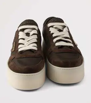 Prada Suede And Re-nylon Downtown Bold Sneakers - Brown
