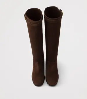 Prada Suede Knee-high Heeled Boots 65 - Brown
