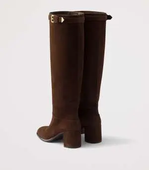 Prada Suede Knee-high Heeled Boots 65 - Brown