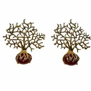 BY OZGE Roots Of Vitality Gold-plated Agate Earrings - Red/gold/brown