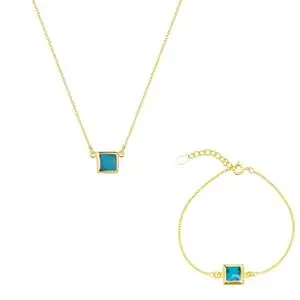 SPERO LONDON Square Sterling Silver Necklace And Bracelet Set - Gold