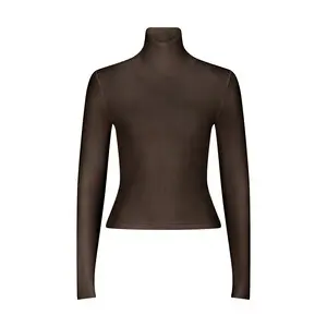 LOVE AND NOSTALGIA Secret Agent Rib Turtleneck Top - Brown