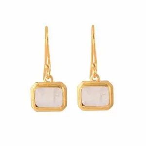 OPIUM JEWELS Gold / White Baguette Cut Earrings Rainbow Moonstones - Gold/white
