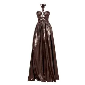 MODA GLAM Metallic Cutout Halterneck Gown - Brown