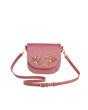 FABLE ENGLAND Floral Posy Embroidered Saddle Bag - Pink