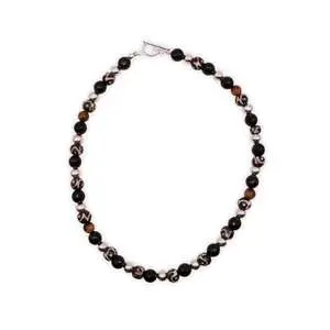 URBANE JEWELRY STUDIO Black / Silver / Brown Stable Protector Black Obsidian, Hematite & Tiger's Eye Necklace - Black/silver/brown