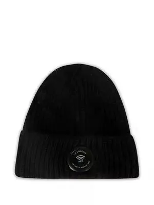 C.P. COMPANY Ribbed-knit Logo-patch Beanie Hat - Black