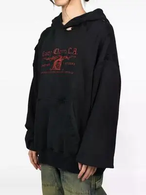 CRAZY CLOWN L.A. Logo-print Distressed Cotton Hoodie