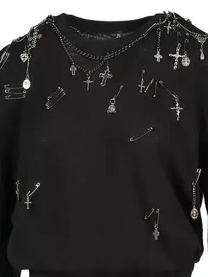R13 Safety-pin Embellished Crew-neck Sweater