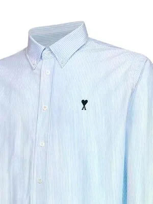 AMI Paris Striped Cotton Shirt With De Coeur Button Down